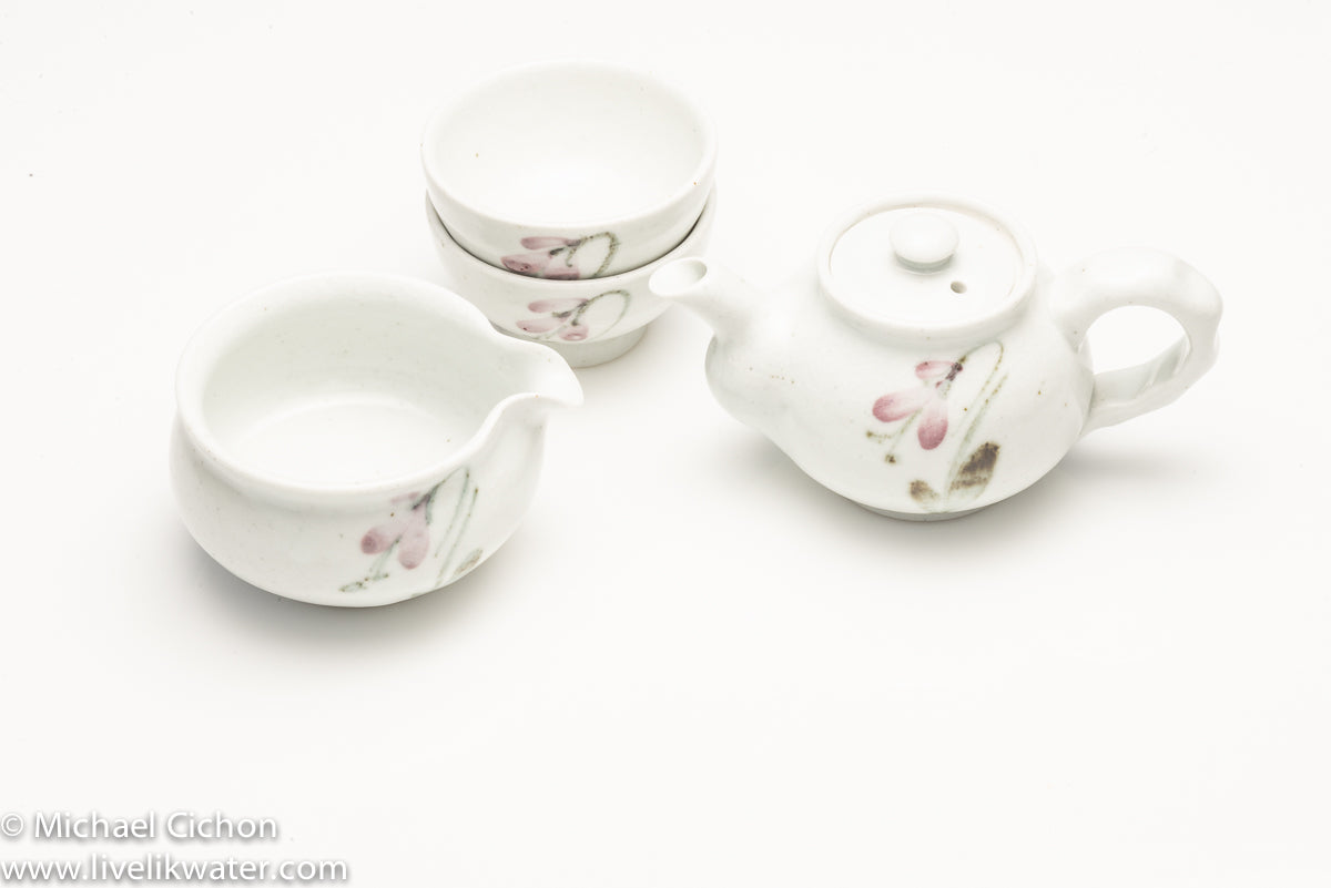 2 Cup Korean Tea Set-white with flower design – Live Like Water Teas